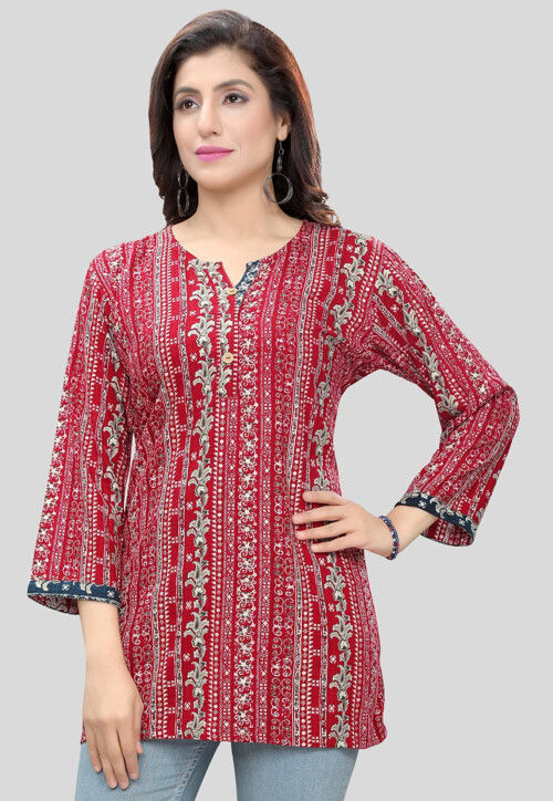 Buy Digital Printed Rayon Straight Kurti in Red Online : TCX196 - Utsav ...
