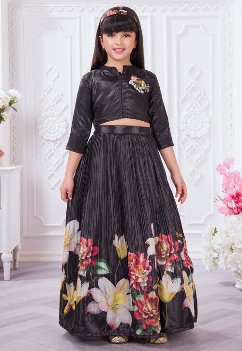 Buy Digital Printed Satin Crop Top Set in Black Online : UKU1799 ...