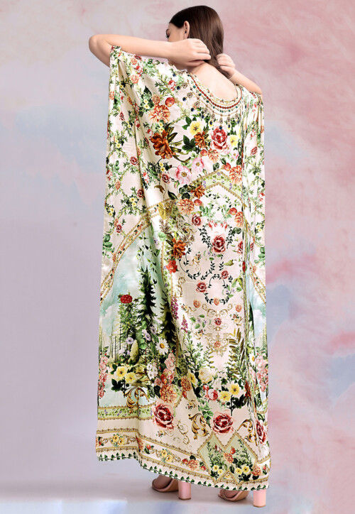 Buy Digital Printed Satin Kaftan in Light Beige Online : TDP840 - Utsav ...