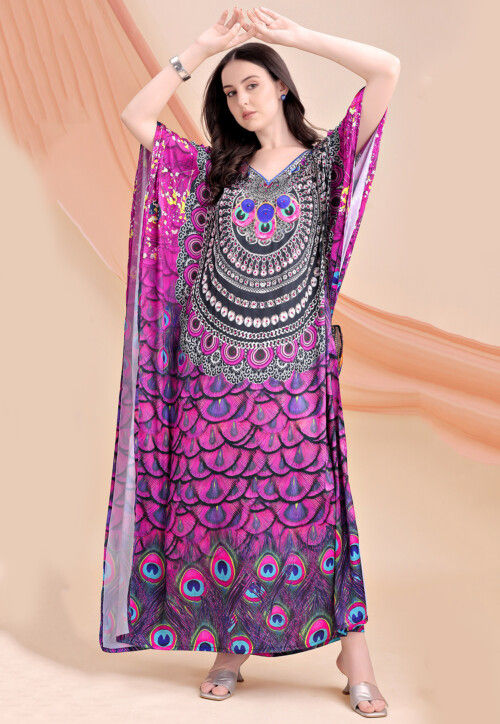 Buy Digital Printed Satin Kaftan in Magenta and Black Online : TDP819 ...