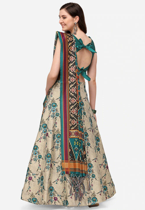 Buy Digital Printed Satin Silk Lehenga In Cream Online Lvn62 Utsav