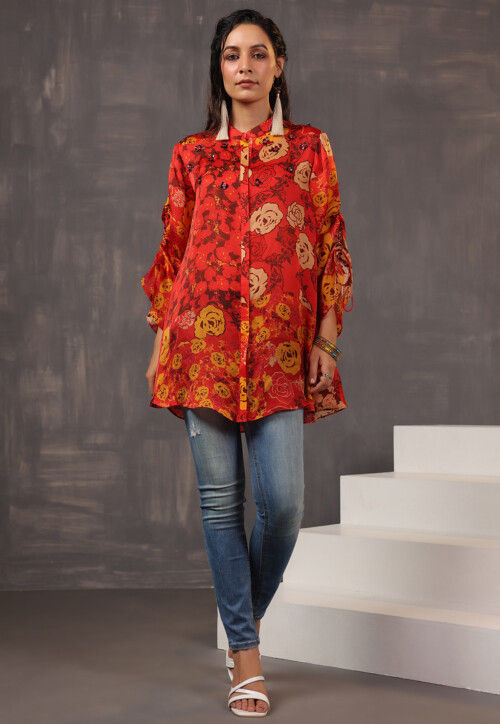 Buy Digital Printed Satin Tunic in Red Online : TKK670 - Utsav Fashion