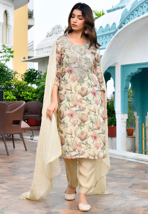 Buy Digital Printed Tissue Pakistani Suit in Cream Online : KJN4681 ...