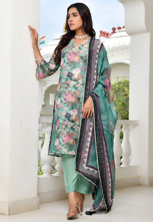 Buy Digital Printed Tissue Pakistani Suit in Light Green Online ...