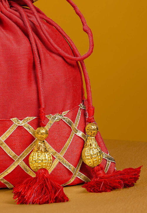 Buy Embellished Art Silk Potli Bag in Coral Red Online : DMQ355 - Utsav ...