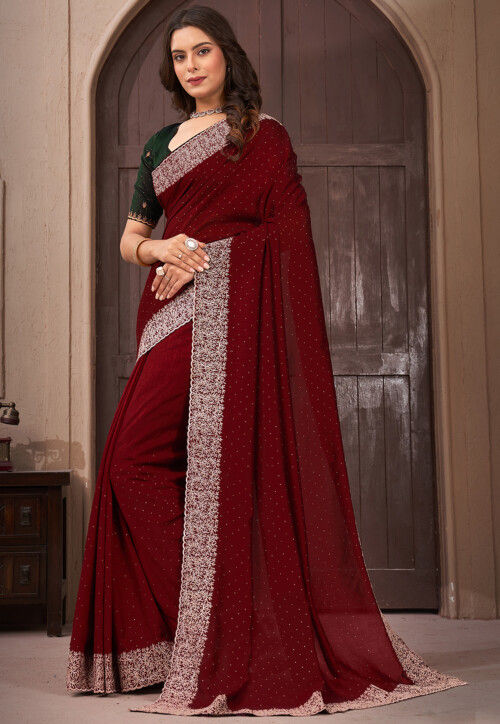 Buy Embellished Art Silk Scalloped Saree in Maroon Online : SSEA1270 ...