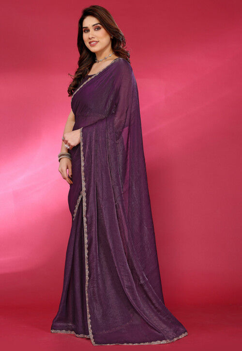 Buy Embellished Border Chinon Chiffon Saree in Wine Online : SPFA14696 ...