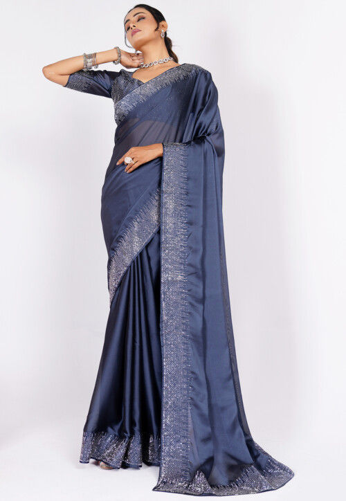 Buy Embellished Border Satin Georgette Saree in Blue Online : SPCA900 ...