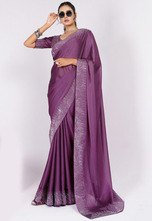 Buy Embellished Border Satin Georgette Saree in Purple Online : SPCA898 ...