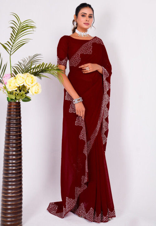 Buy Embellished Chiffon Saree in Maroon Online : SPTA13622 - Utsav Fashion