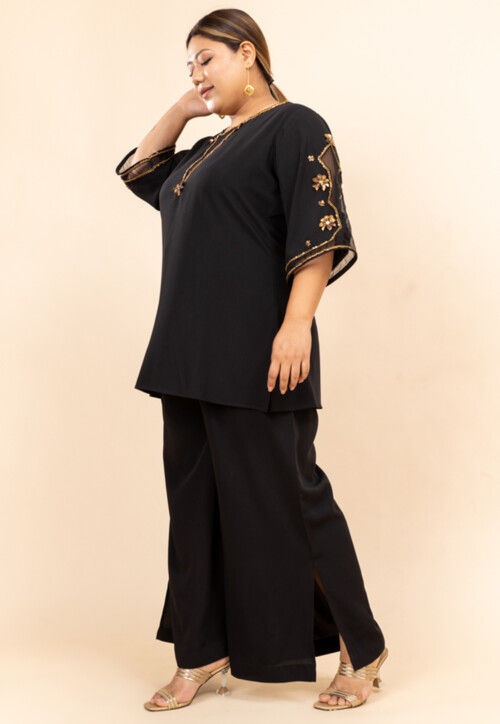 Buy Embellished Crepe Top Set in Black Online : TRX82 - Utsav Fashion