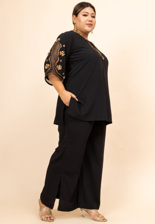 Buy Embellished Crepe Top Set in Black Online : TRX82 - Utsav Fashion