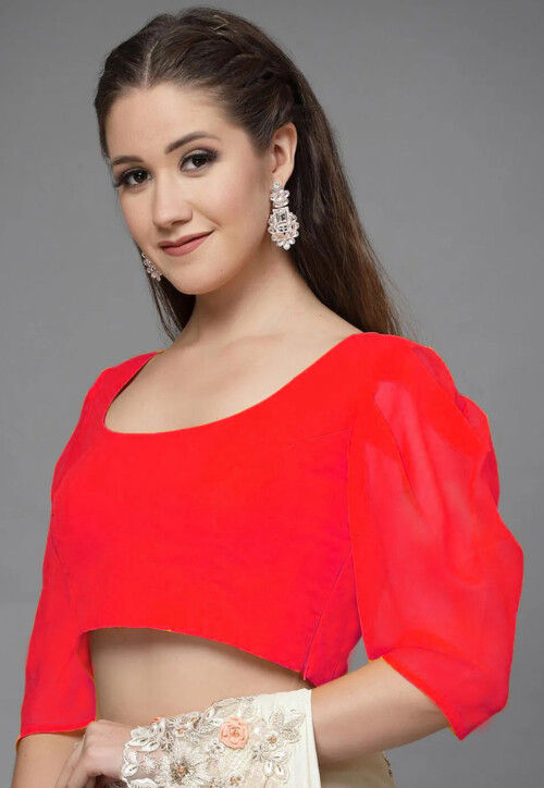 Buy Embellished Georgette Backless Blouse in Red Online : UAC212 ...