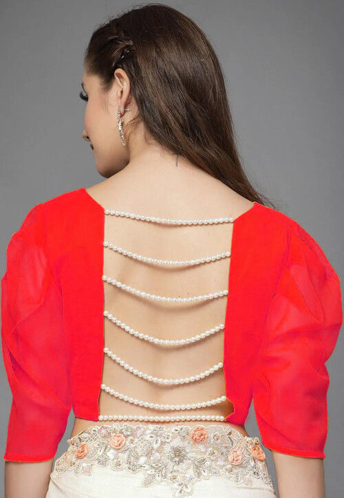 Buy Embellished Georgette Backless Blouse in Red Online : UAC212 ...