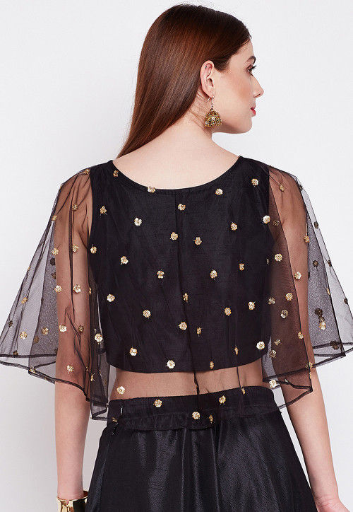 Buy Embellished Net Cape Style Top in Black Online : TRB1283 - Utsav ...