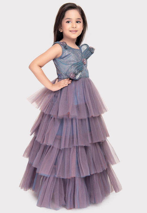 Buy Embellished Net Gown in Dusty Blue and Purple Online : UKU1585 ...