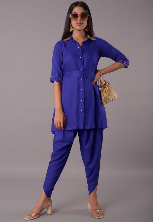 Buy Embellished Rayon Tunic Set in Royal Blue Online : TBN135 - Utsav ...