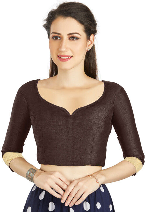 Buy Embellished Sleeve Art Silk Blouse in Brown Online : UAL260 - Utsav ...