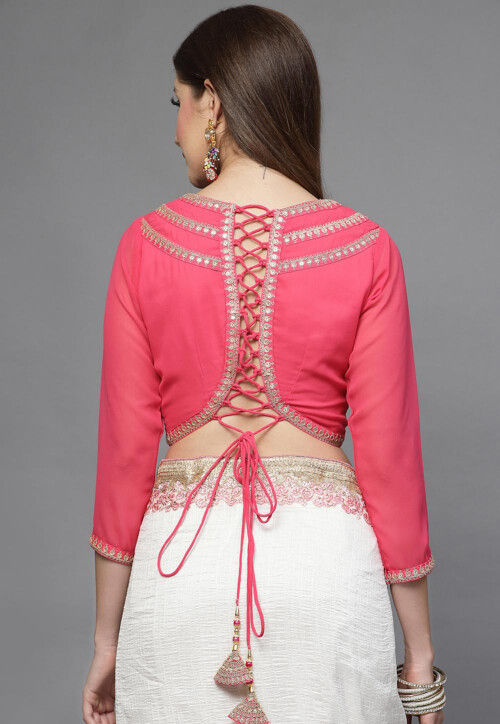 Buy Embellished Georgette Back Tie Up Blouse in Pink Online : UAC193 ...