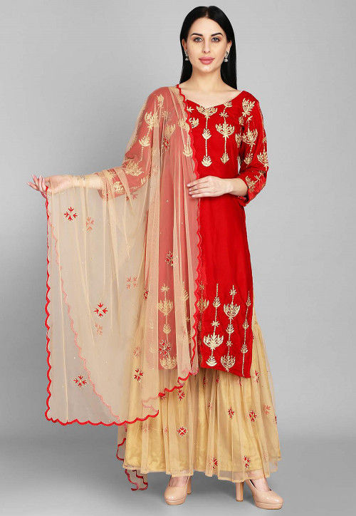 Buy Embellished Velvet Pakistani Suit in Red Online : KPK247 - Utsav ...