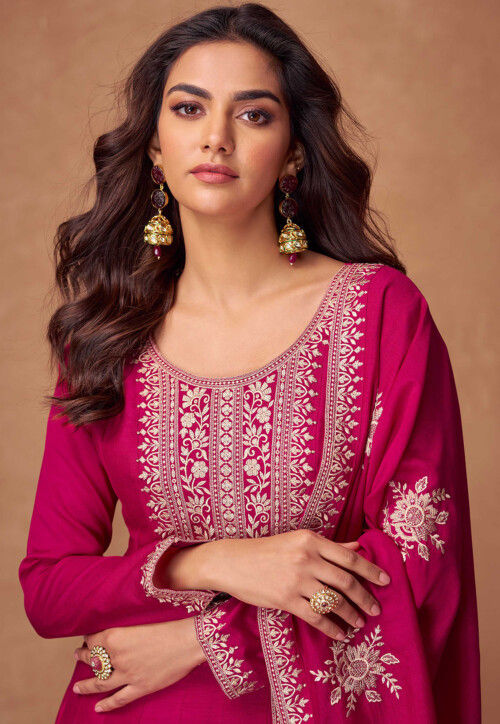 Buy Embroidered Art Silk Abaya Style Suit in Fuchsia Online : KCH14506 ...