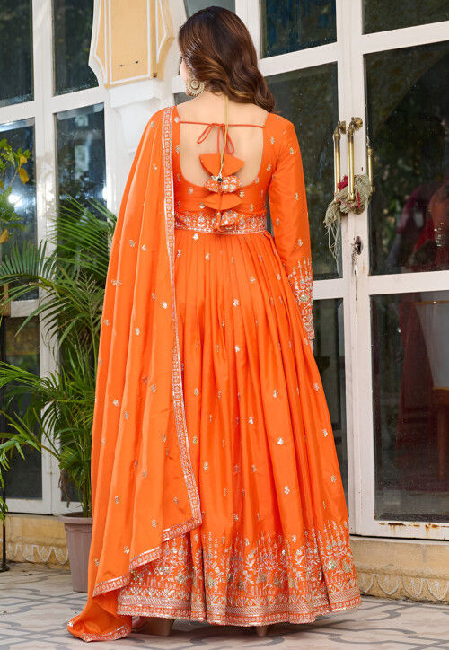 Buy Embroidered Art Silk Abaya Style Suit in Orange Online : KJFB135 ...