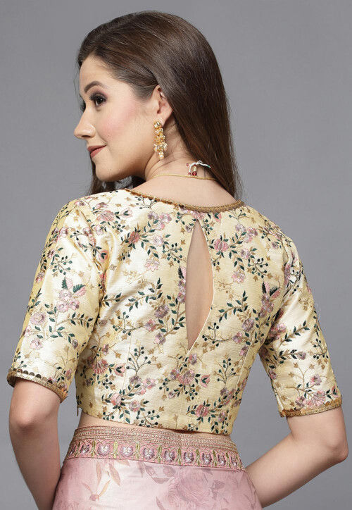 Buy Embroidered Art Silk Back Cut Out Blouse in Cream Online : UAC194 ...