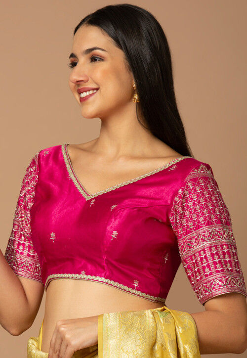 Buy Embroidered Art Silk Blouse in Fuchsia Online : UVC1662 - Utsav Fashion