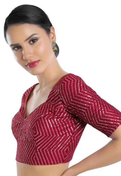 Buy Embroidered Art Silk Blouse in Maroon Online : UVC1022 - Utsav Fashion