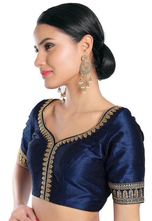 Buy Embroidered Art Silk Blouse in Navy Blue Online : UGX680 - Utsav ...