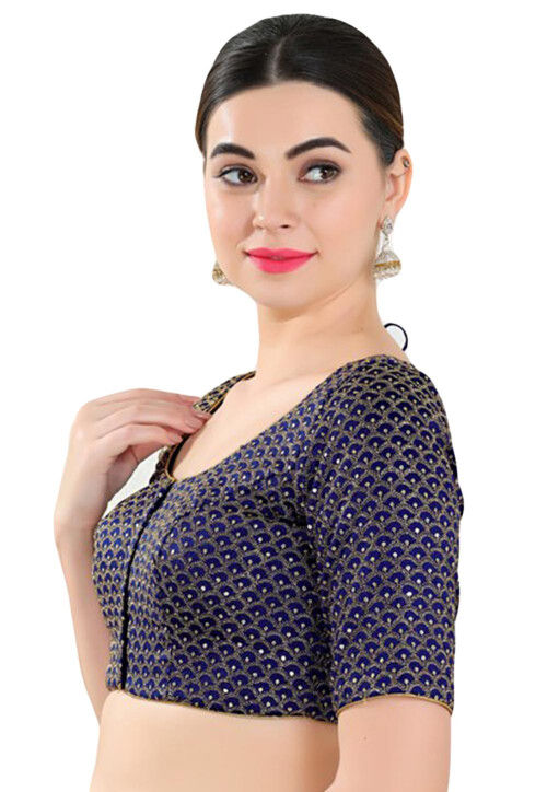 Buy Embroidered Art Silk Blouse in Navy Blue Online : UVC1267 - Utsav ...