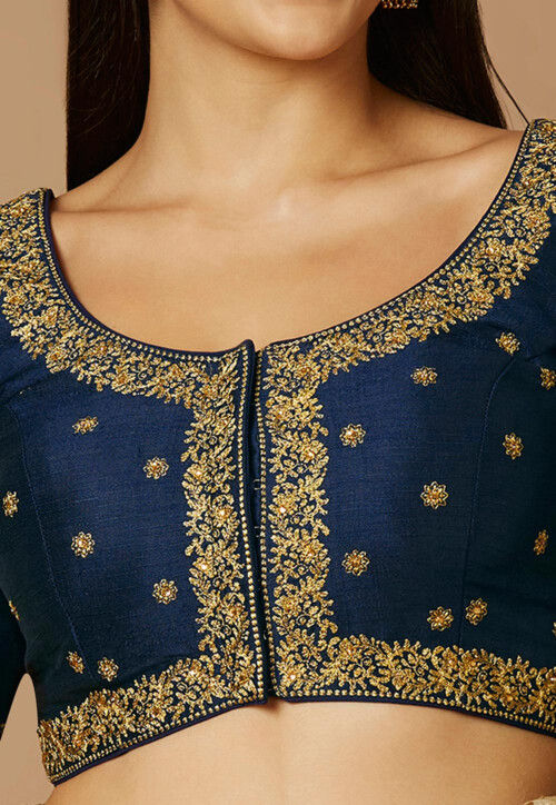 Buy Embroidered Art Silk Blouse in Navy Blue Online : UVC1599 - Utsav ...