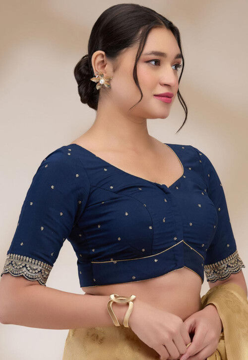 Buy Embroidered Art Silk Blouse in Navy Blue Online : UVC2203 - Utsav ...