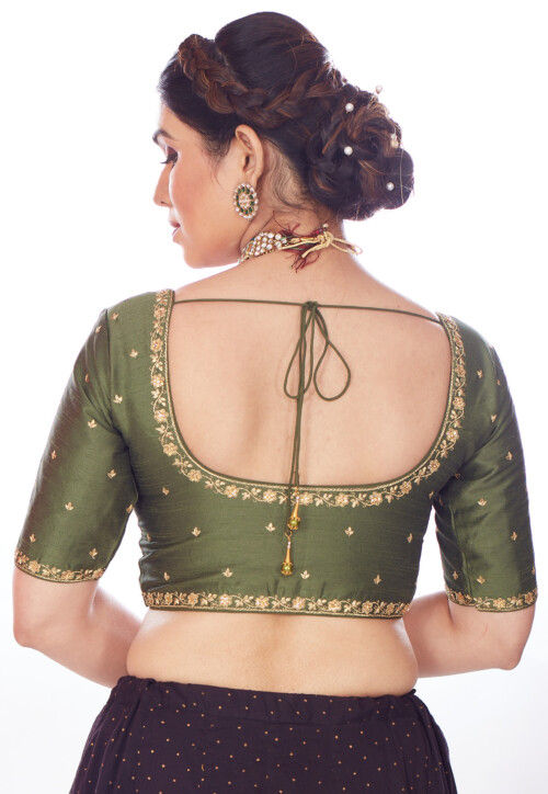 Buy Embroidered Art Silk Blouse in Olive Green Online : UVC2129 - Utsav ...