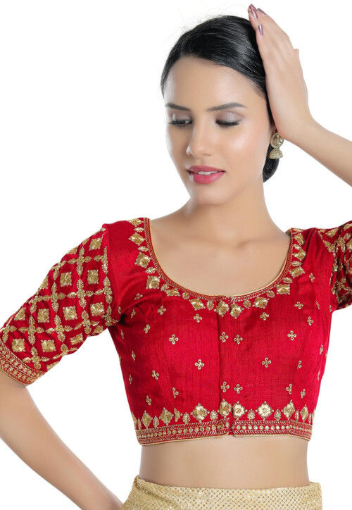 Buy Embroidered Art Silk Blouse in Red Online : UVC1574 - Utsav Fashion