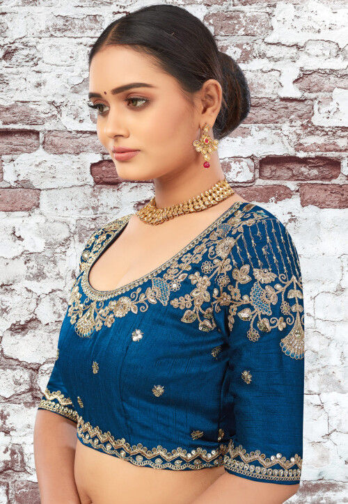 Buy Embroidered Art Silk Blouse in Teal Blue Online : ULJ22 - Utsav Fashion