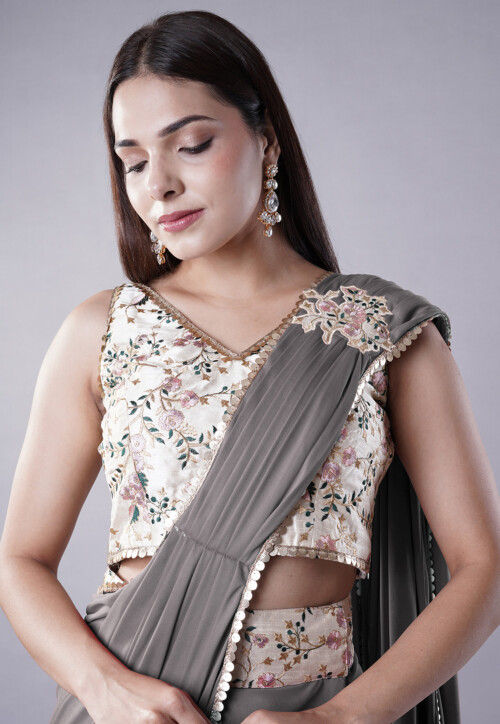 Buy Embroidered Art Silk Crop Top Set in Grey Online : TBN218 - Utsav ...