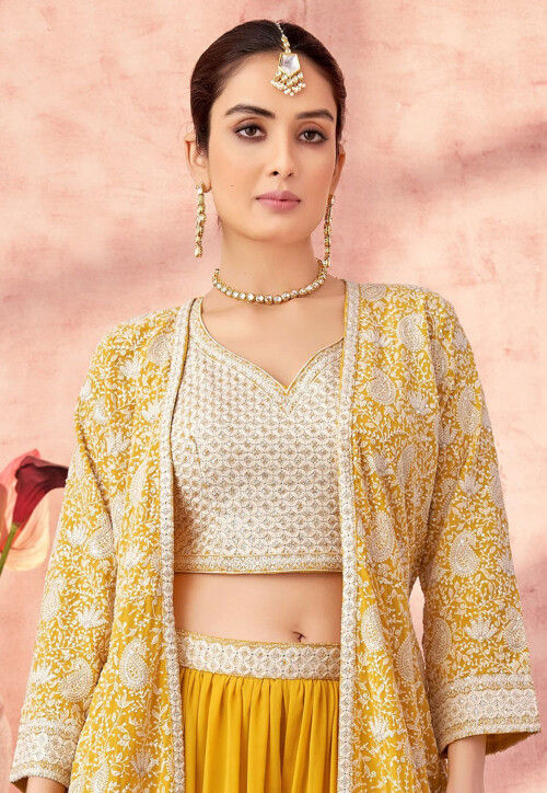 Buy Embroidered Art Silk Crop Top Set in Yellow Online : TNQ54 - Utsav ...