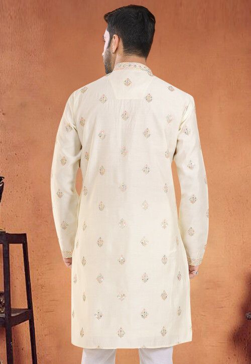Buy Embroidered Art Silk Kurta in Cream Online : MUY1876 - Utsav Fashion