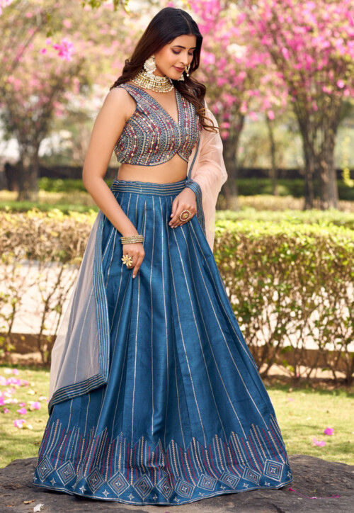 Buy Embroidered Art Silk Lehenga in Blue Online : LZB750 - Utsav Fashion