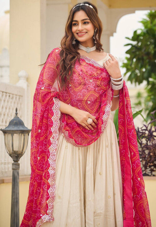 Buy Embroidered Art Silk Lehenga in Cream Online : LQU1617 - Utsav Fashion