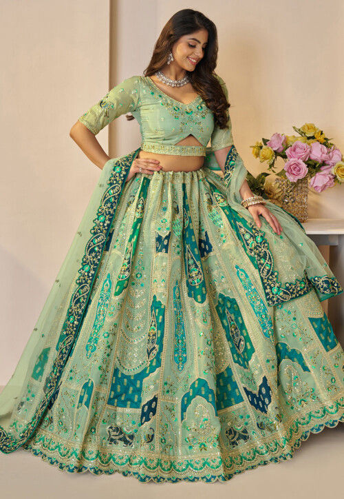 Buy Embroidered Art Silk Lehenga in Light Green Online : LGM513 - Utsav ...