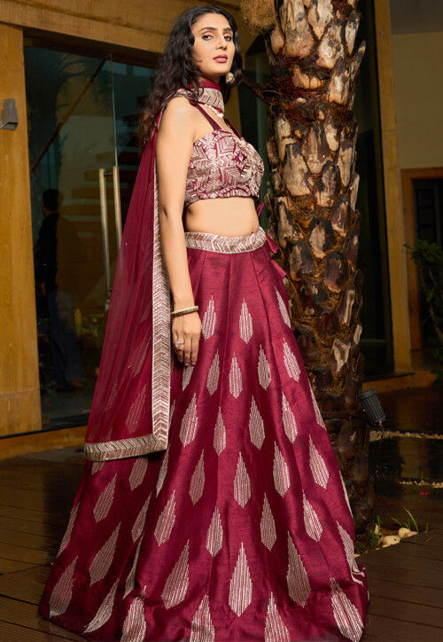 Buy Embroidered Art Silk Lehenga in Maroon Online : LZB741 - Utsav Fashion