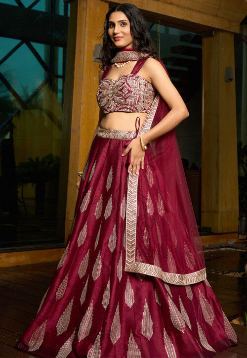 Buy Embroidered Art Silk Lehenga in Maroon Online : LZB741 - Utsav Fashion