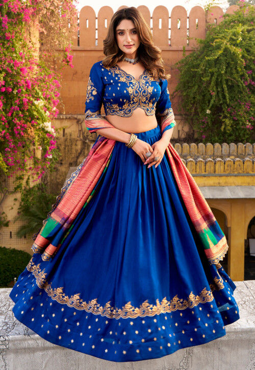 Buy Embroidered Art Silk Lehenga in Royal Blue Online : LBC3022 - Utsav ...