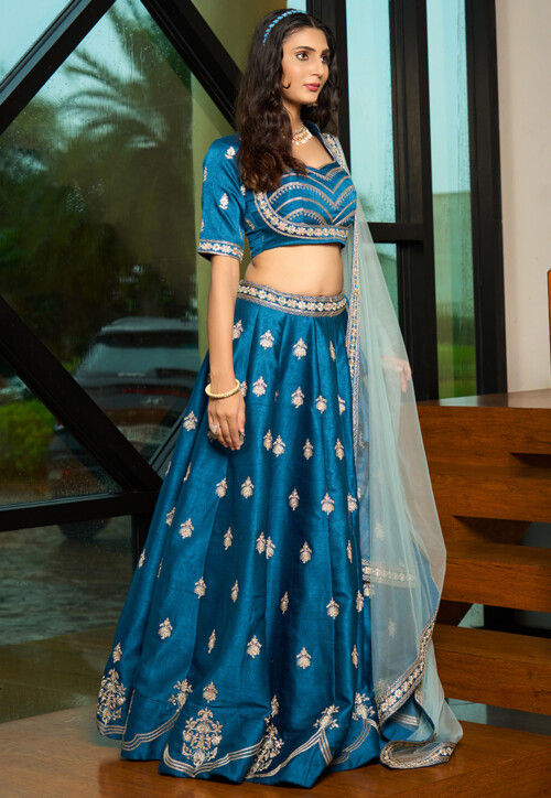 Buy Embroidered Art Silk Lehenga in Teal Blue Online : LZB735 - Utsav ...