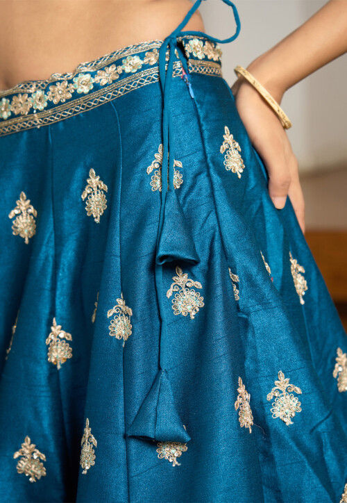 Buy Embroidered Art Silk Lehenga in Teal Blue Online : LZB735 - Utsav ...