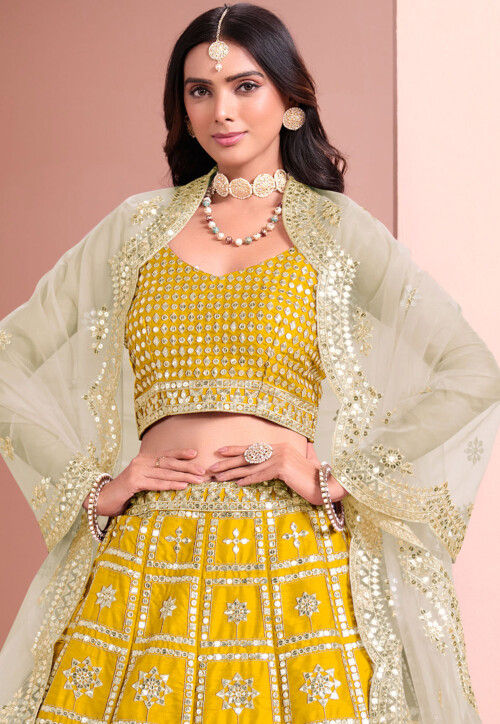 Buy Embroidered Art Silk Lehenga in Yellow Online : LCC3563 - Utsav Fashion