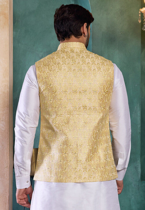 Buy Embroidered Art Silk Nehru Jacket in Light Yellow Online : MLY3255 ...