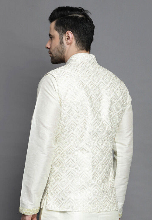 Buy Embroidered Art Silk Nehru Jacket in Off White Online : MXX142 - Utsav Fashion